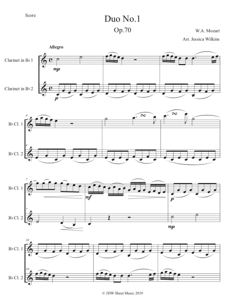 Mozart Clarinet Duo No.1 Op.70 (Digital Download) – JDW Sheet Music